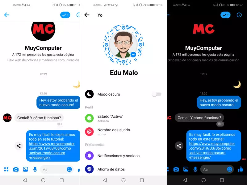 Facebook Messenger activa o modo escuro