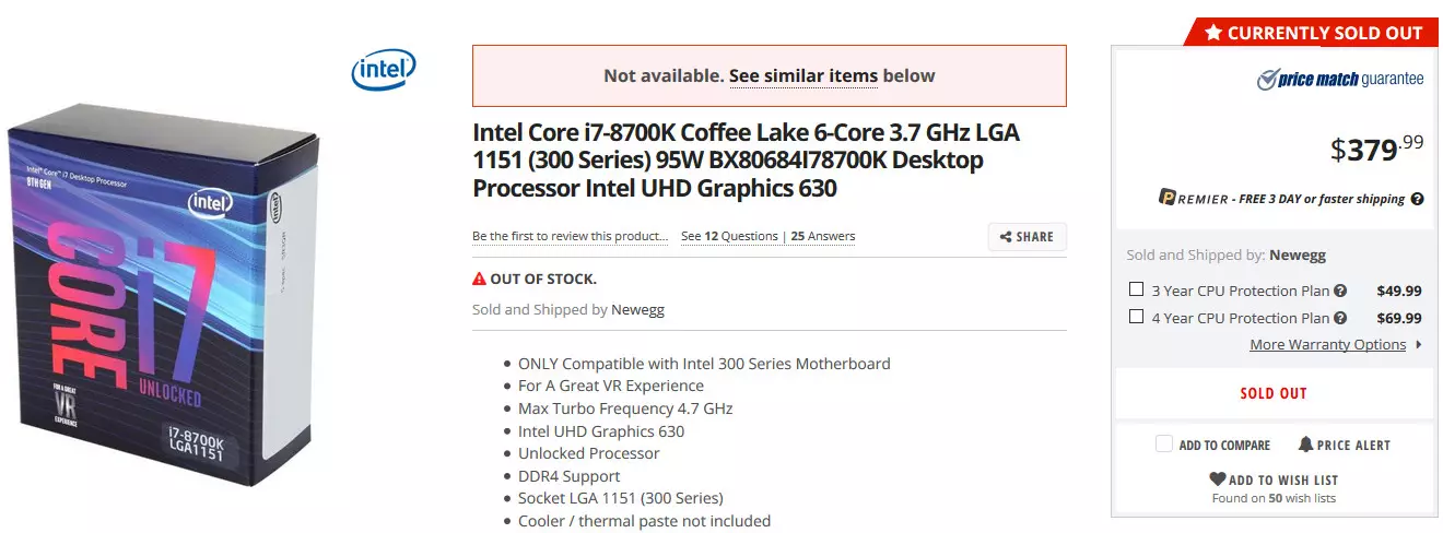 Newegg, Intel Core 8000의 제한된 가용성 확인 11507_4