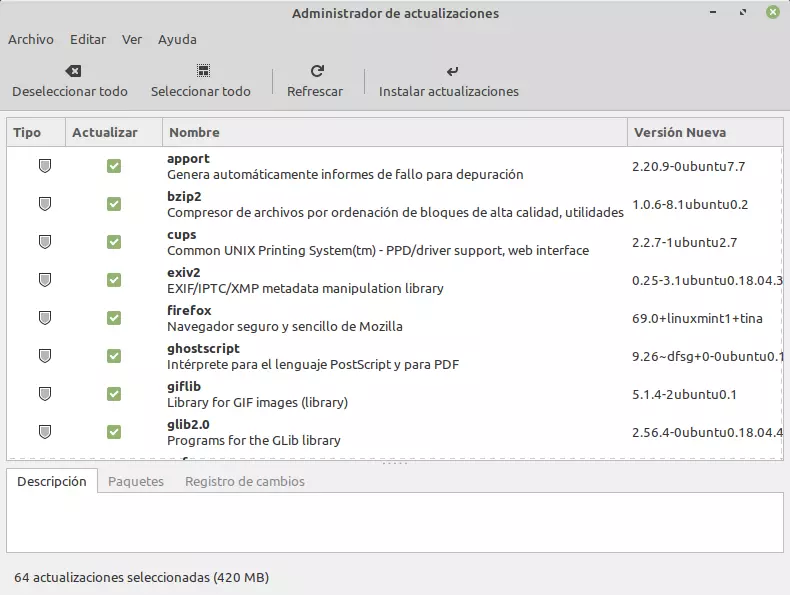 Gerenciador de atualizações do Linux Mint