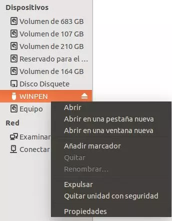 Dondoo pendrive katika Files-Nautilus Ubuntu