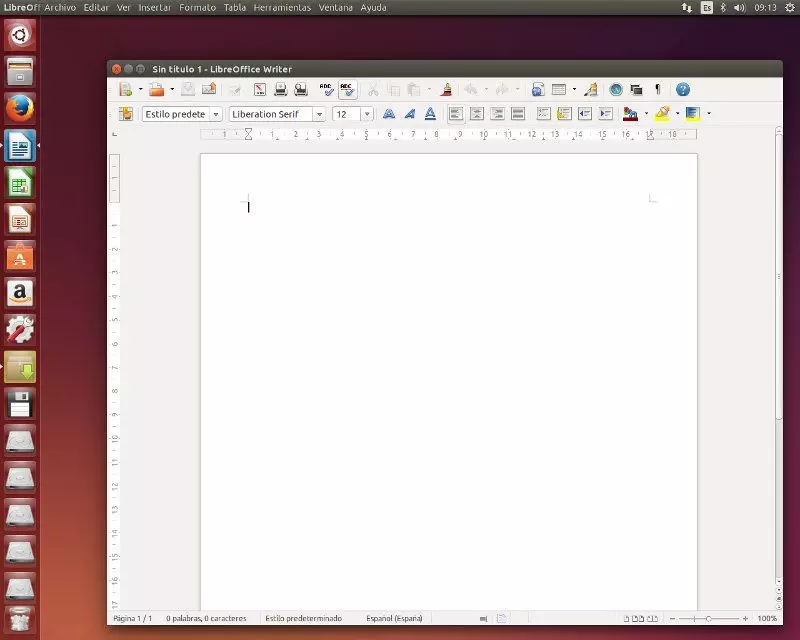 LibreOffice karo menu ing panel Unity