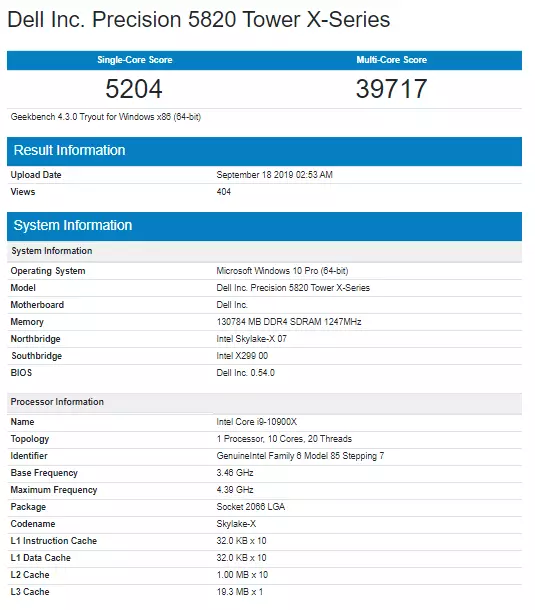 Intel Core i9-10900X з'яўляецца на Geekbench і знаходзіцца ніжэй за Ryzen 9 3900X 32282_2