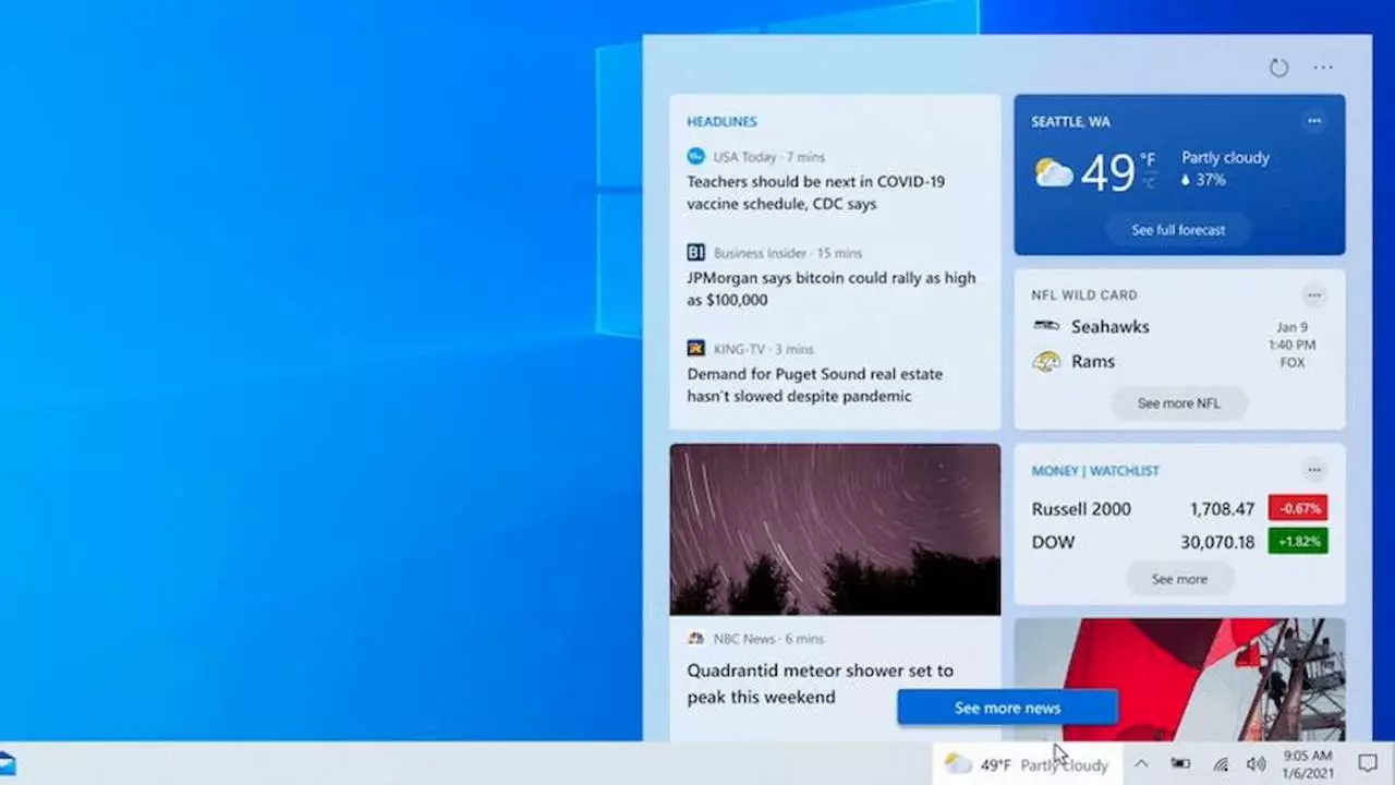 Umpan berita baru di Windows 10.