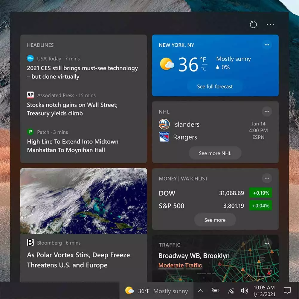 Windows 10 build 21292 continua melhorando o widget de notícias