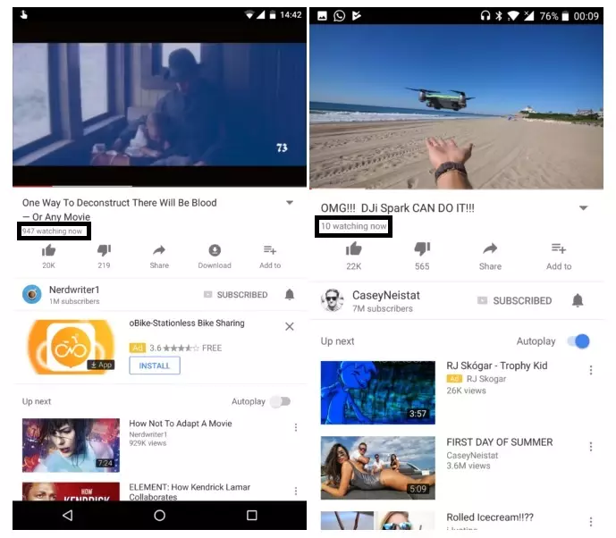 Youtube ले लाइभ दृश्यहरू संकेत गर्ने प्रकार्य परीक्षण गर्दछ 53463_2