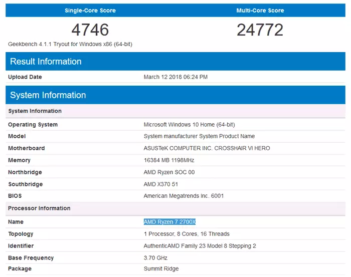 Ryzen 7 2700X در تست عملکرد GeekBench ظاهر می شود 59294_2