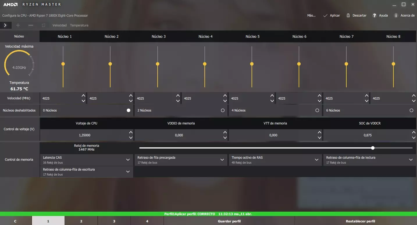 werklike temperature van die RYZEN 7 1800X oc