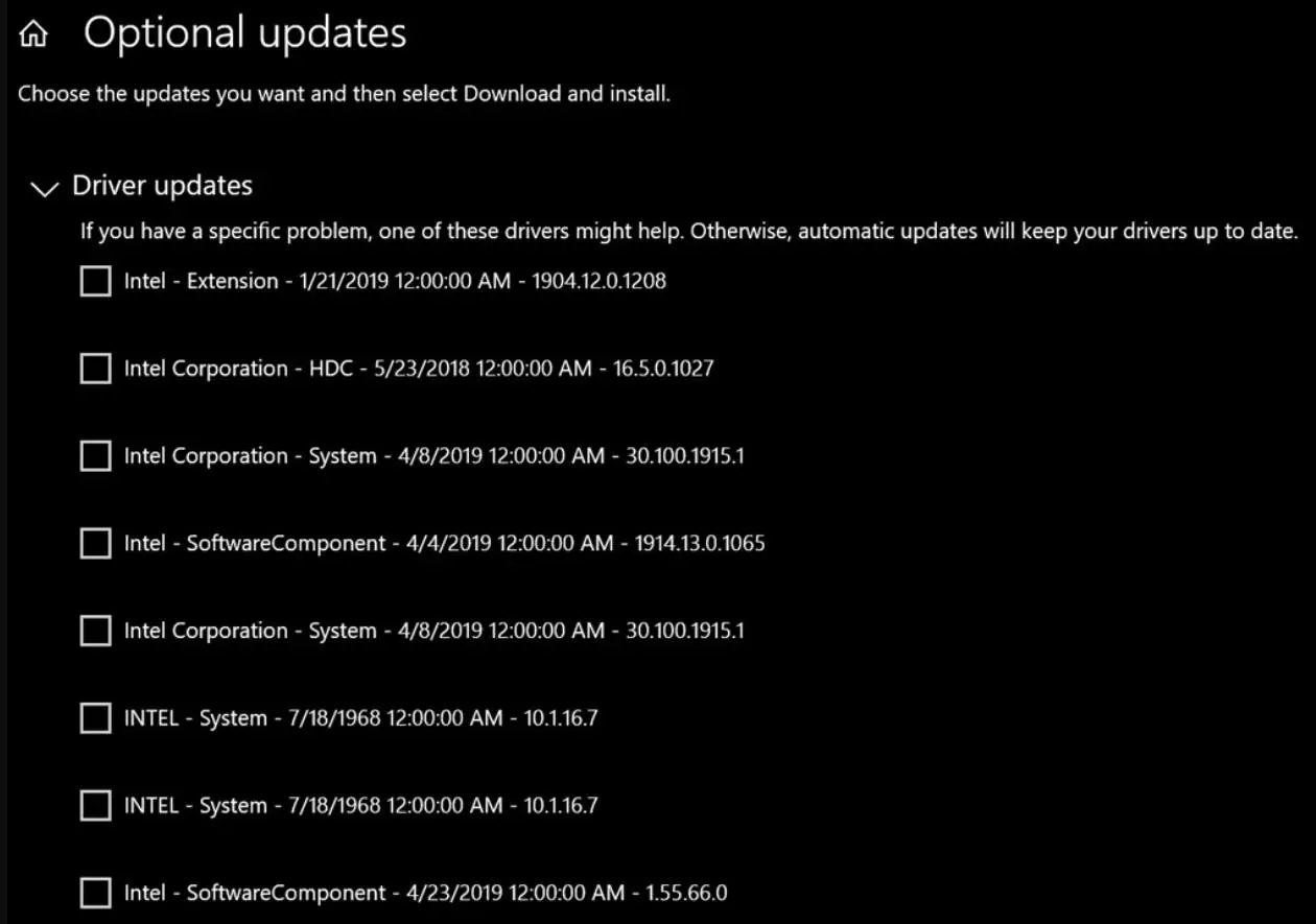 opsyonal nga mga update sa Windows 10