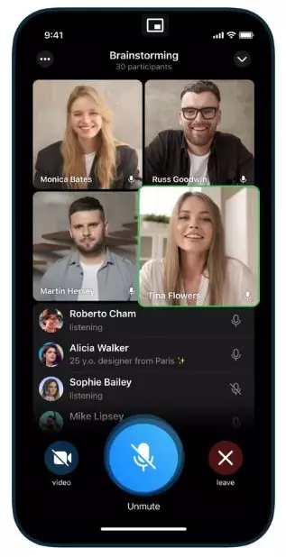 Videochamadas grupais en Telegram